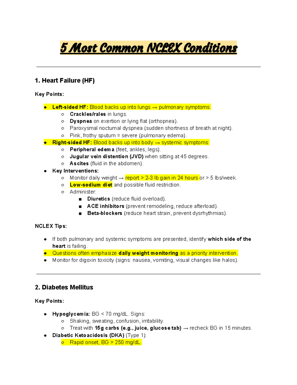 5 Most Common NCLEX Conditions: Heart Failure, Diabetes, Stroke ...