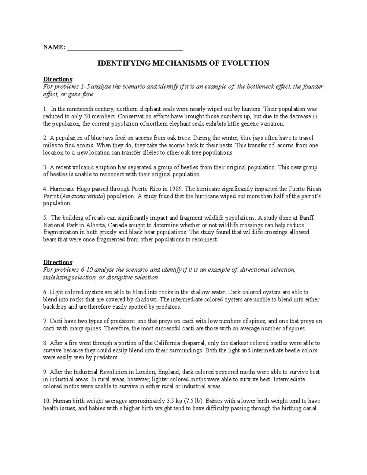 Identifying Mechanisms of Evolution - NAME ...