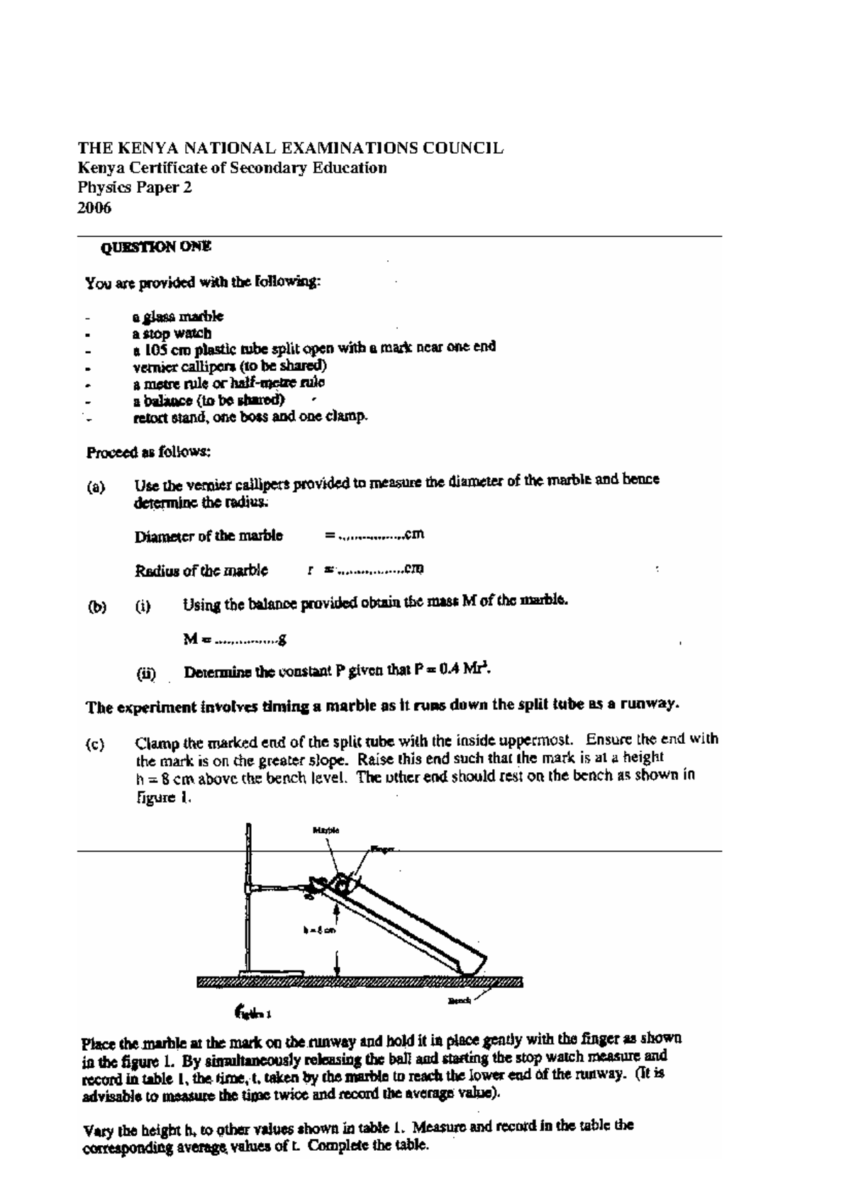 KCSE 2006 Physics Paper 3 Practical 1 - Medicine and surgery - THE ...