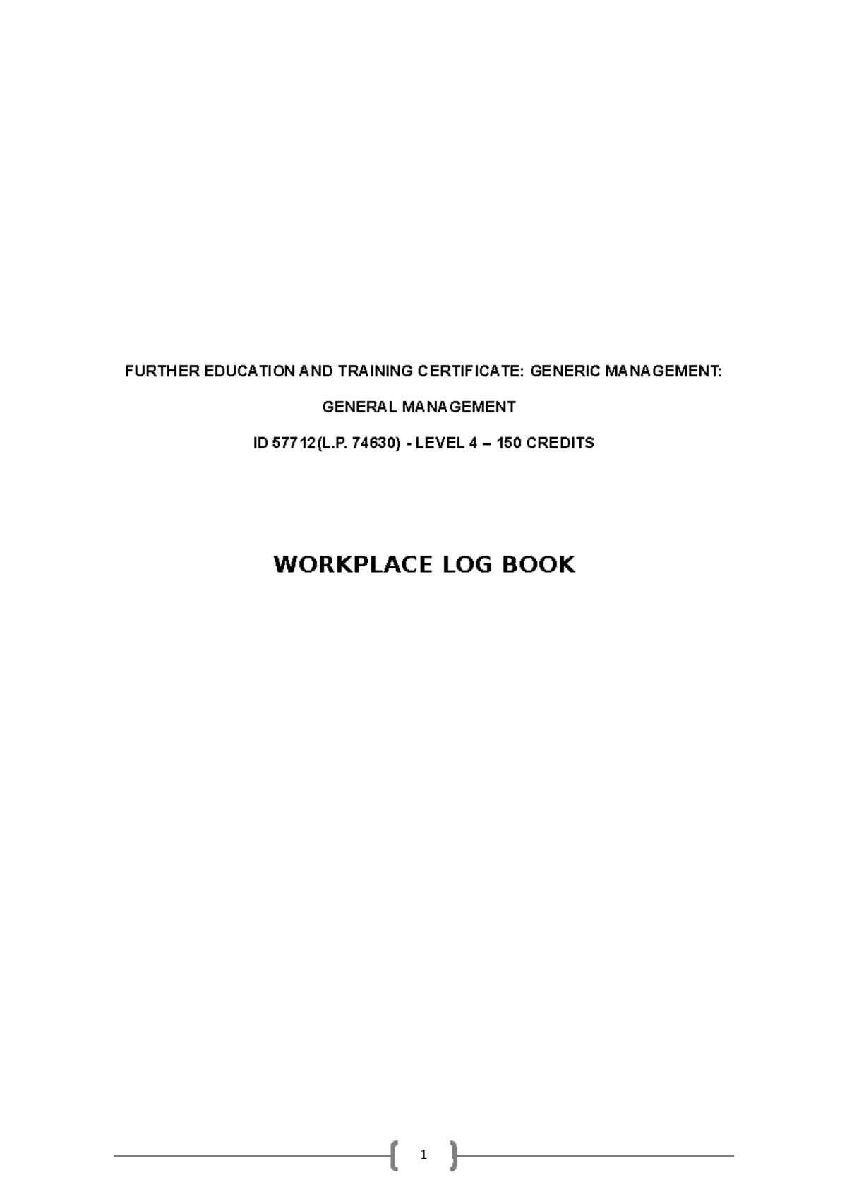 Logbook for Workplace Tasks - Generic Management (ID 57712, Level 4 ...