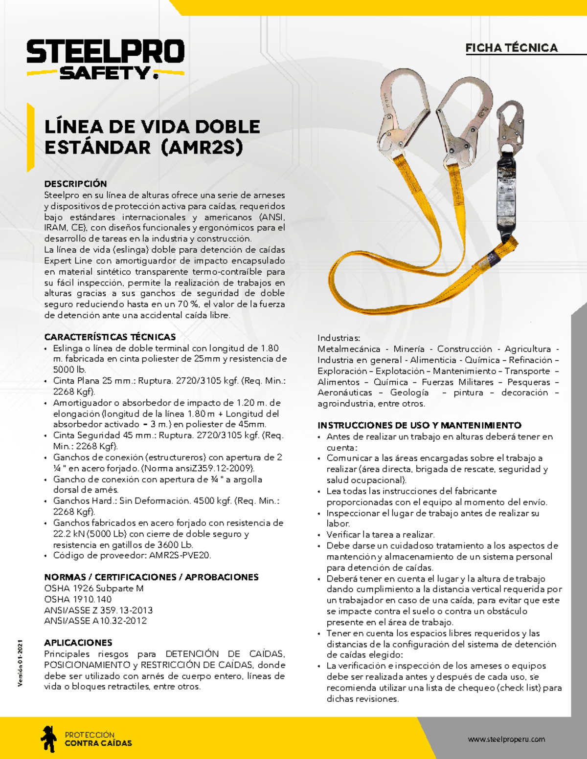 Línea de Vida Doble Estándar AMR2S - Ficha Técnica y Seguridad - Studocu