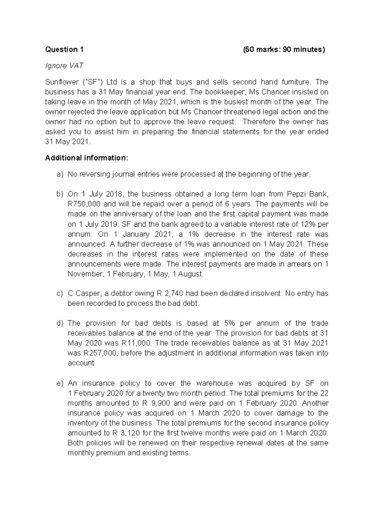 FIA131 Term Test 2: Financial Statements & Journal Entries 2022 - Studocu