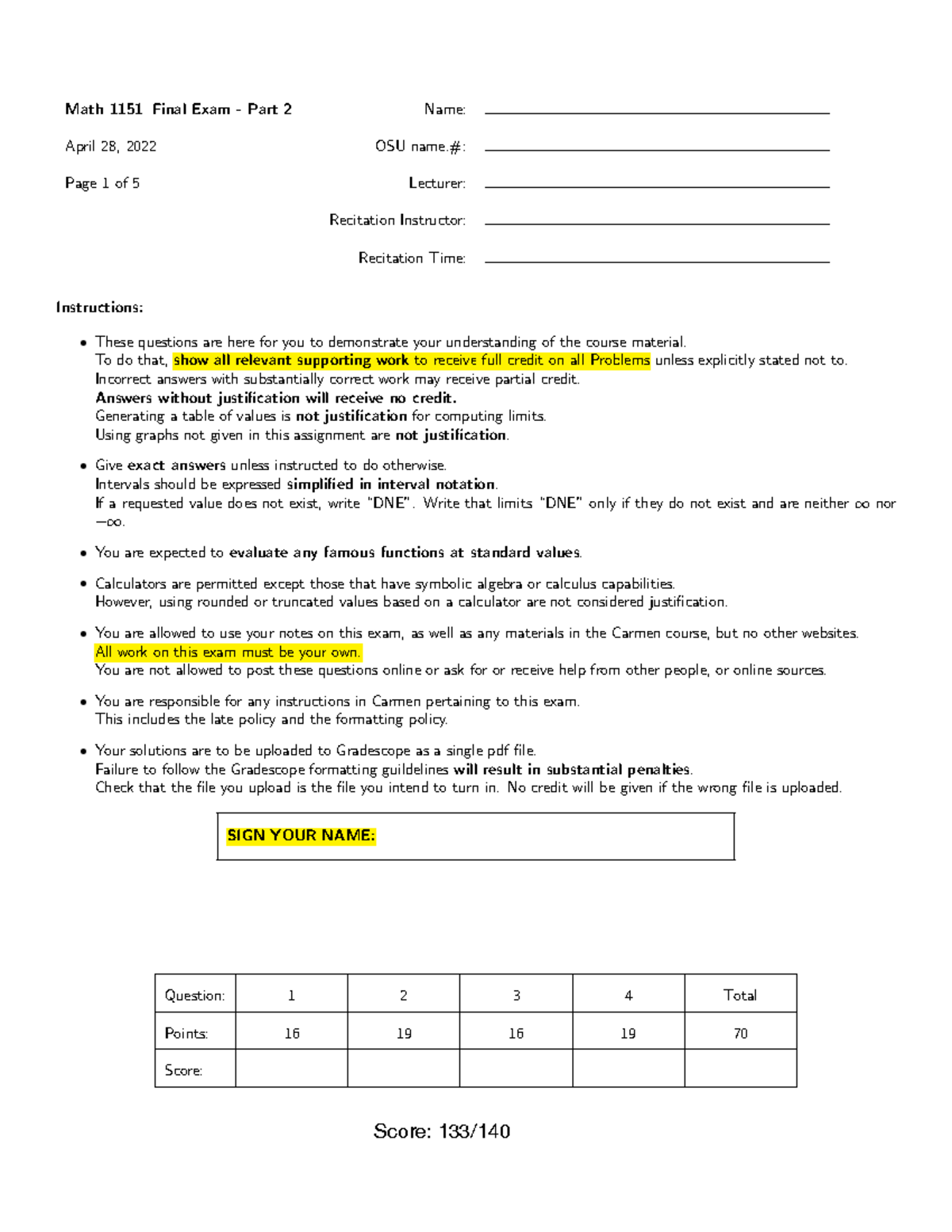 Math 1151 Final Exam Practice Prep - Spring 2022 (Part 2) - Studocu