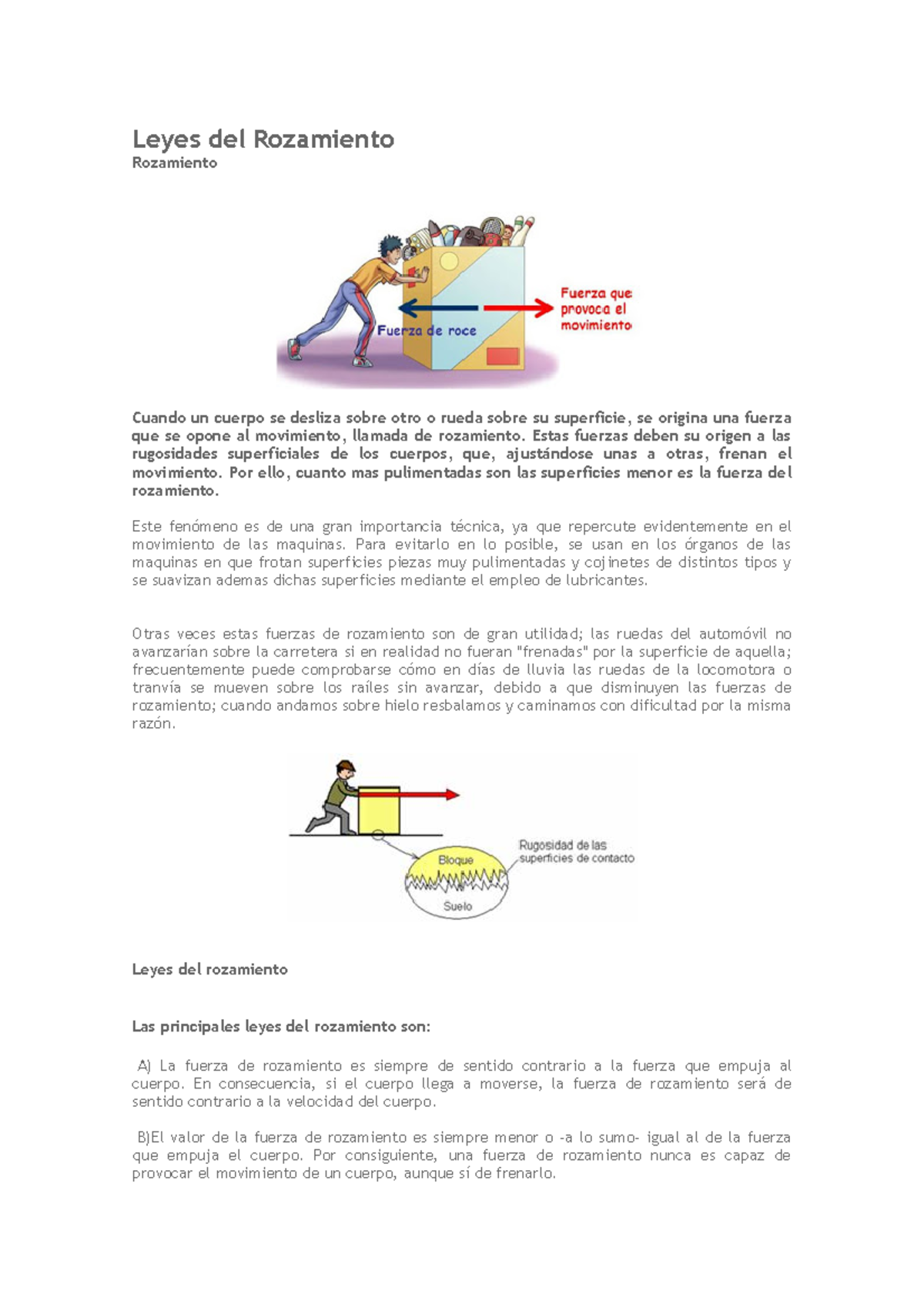 Leyes del Rozamiento - Fuerzas y Efectos en el Movimiento - Studocu