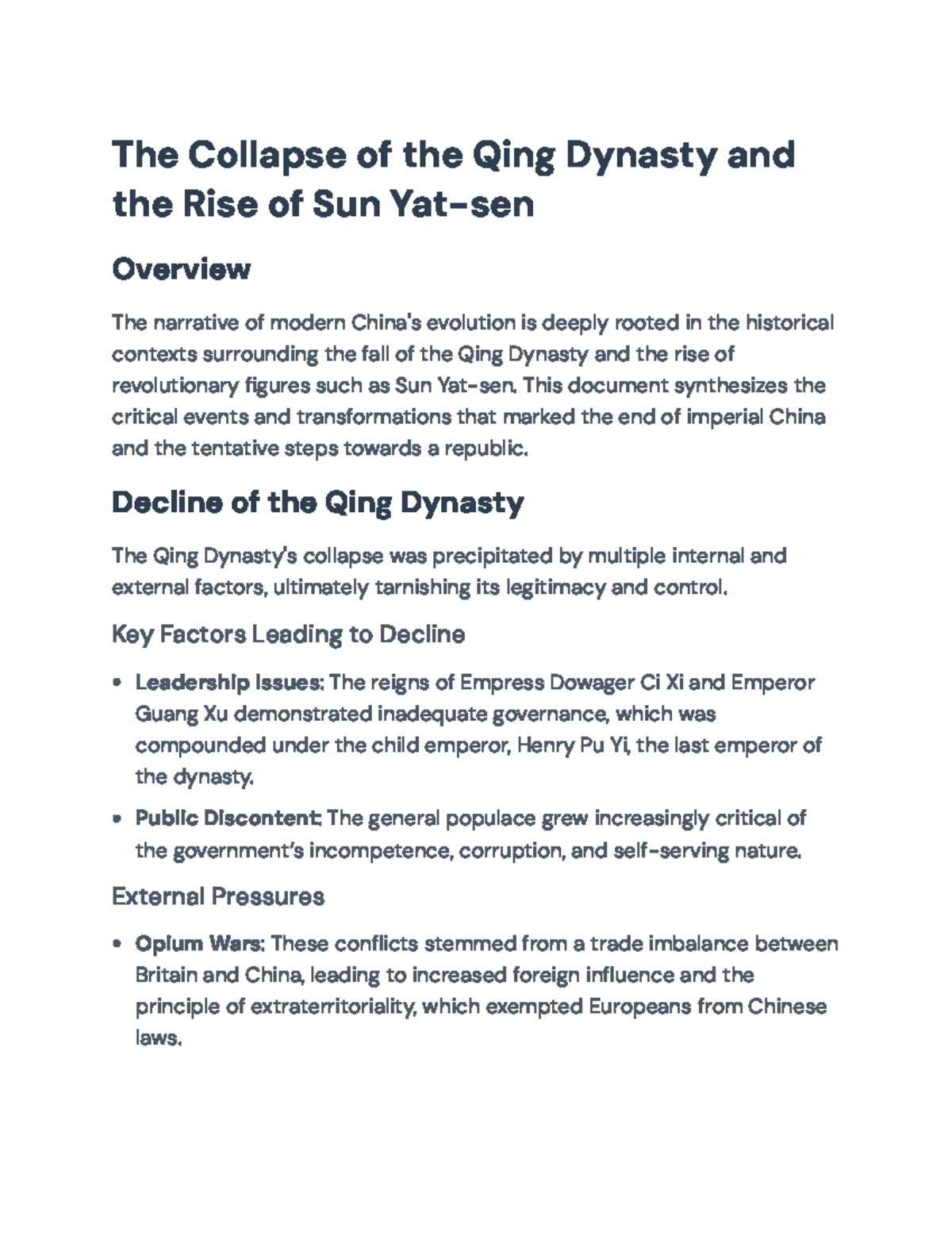 The Decline of the Qing Dynasty & Sun Yat-sen's Rise (HIST 101) - Studocu