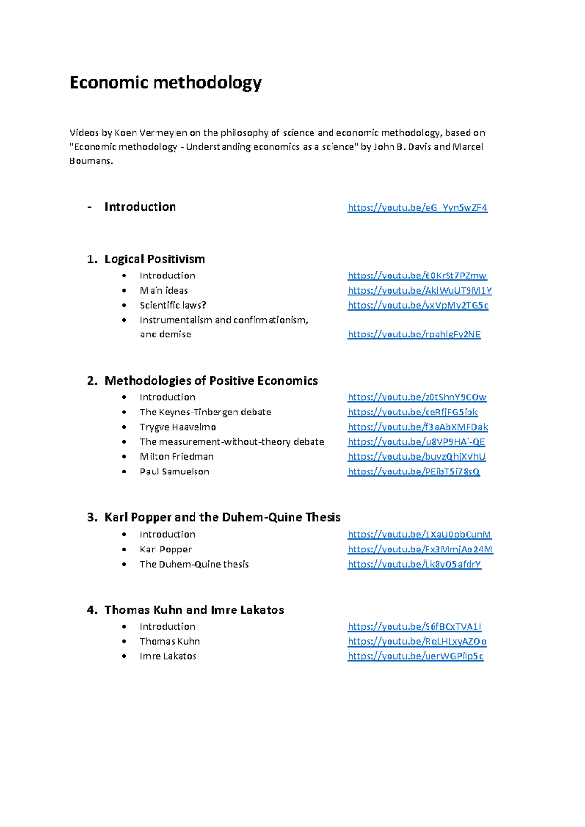 20202021 EM Lecture Notes on Economic Methodology by Koen Vermeylen ...