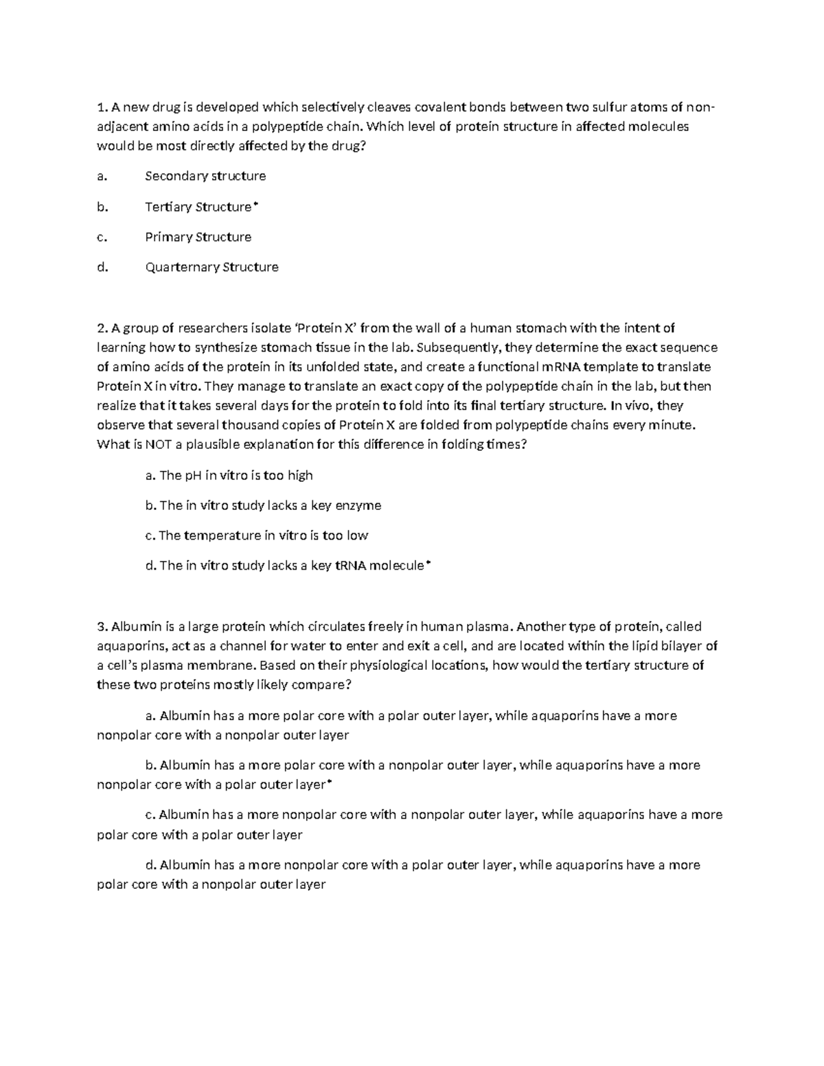 Protein Structure and Function Review: Key Concepts and Questions - Studocu