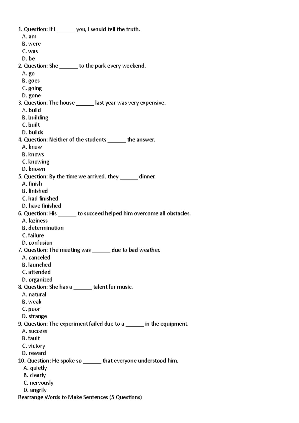 IOE Đề - English Grammar and Sentence Structure Practice Questions ...