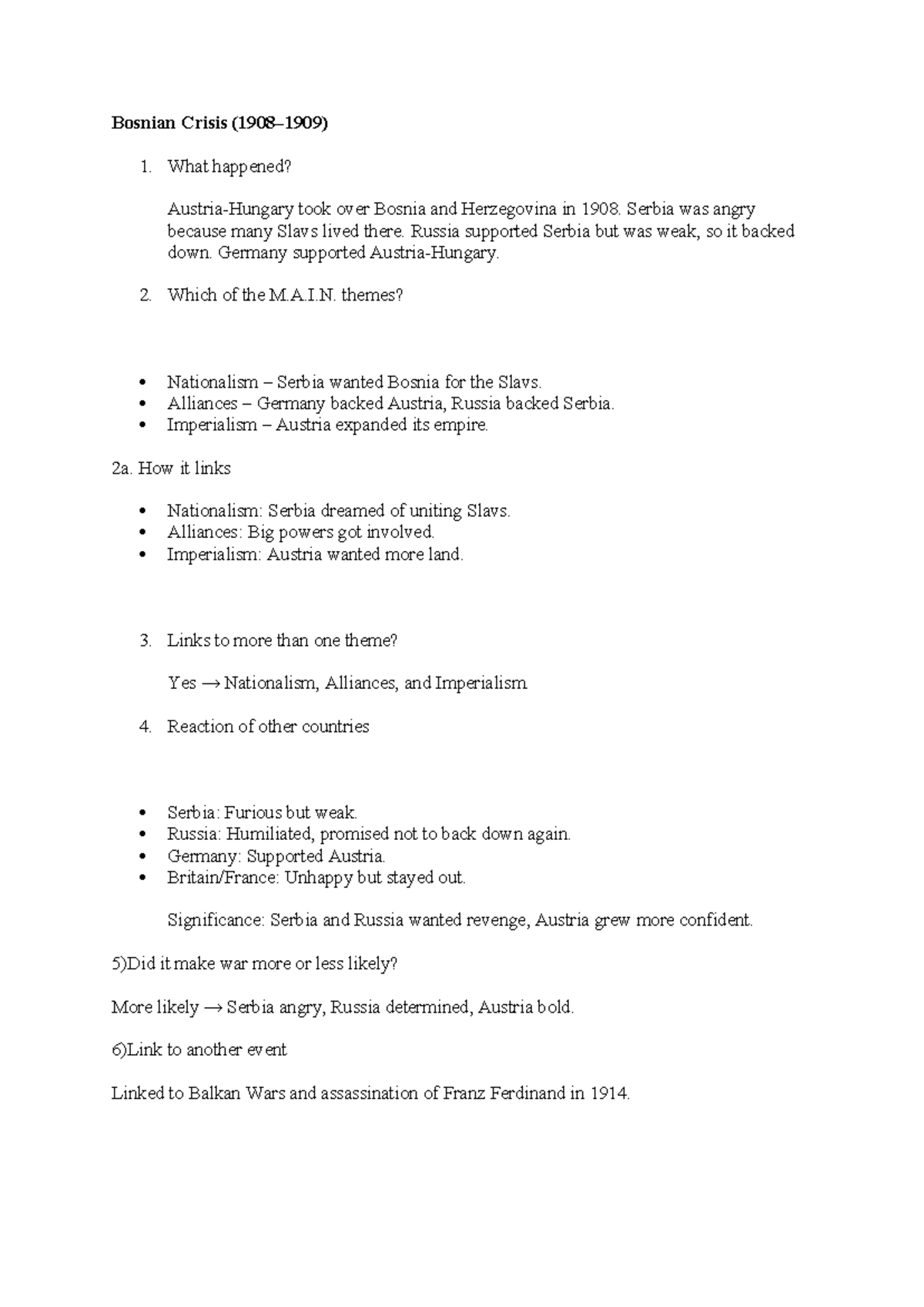 History HW: Bosnian Crisis & First Moroccan Crisis Analysis - Studocu