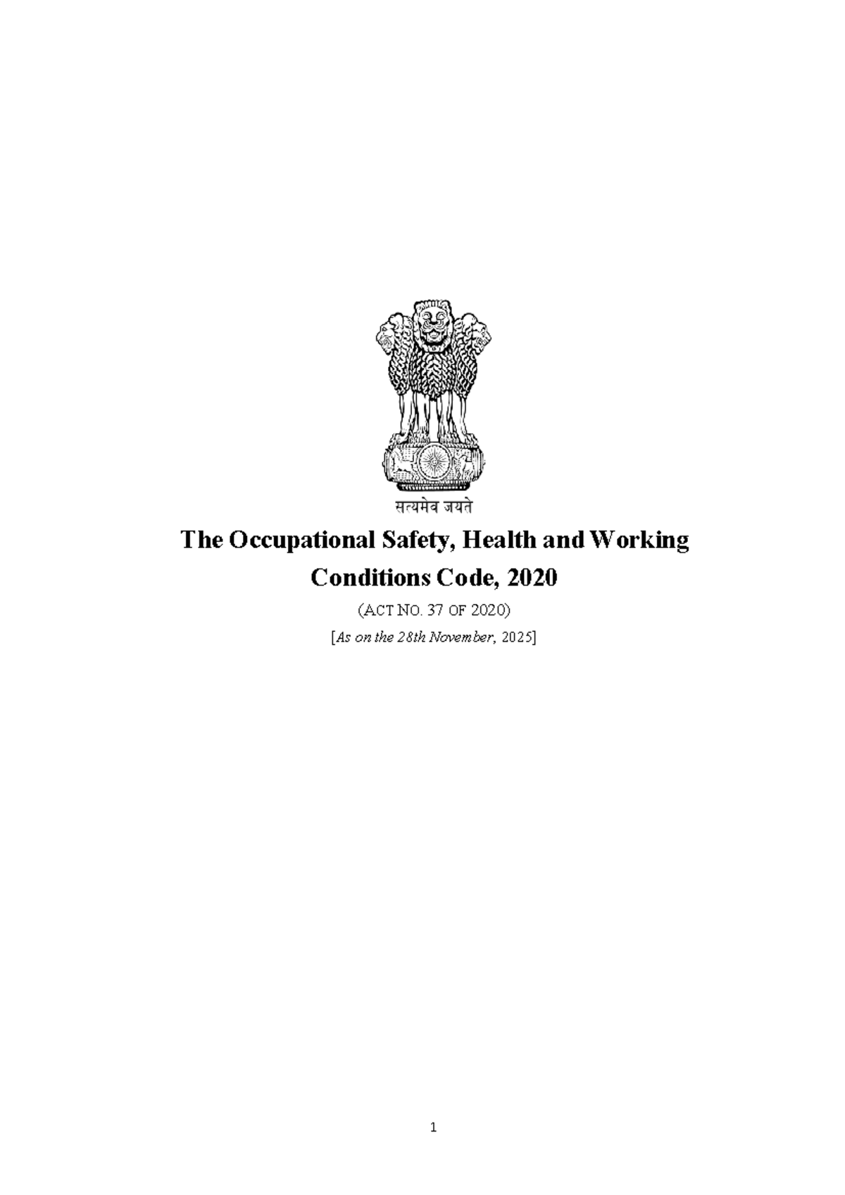 Occupational Safety, Health and Working Conditions Code, 2020 Overview ...