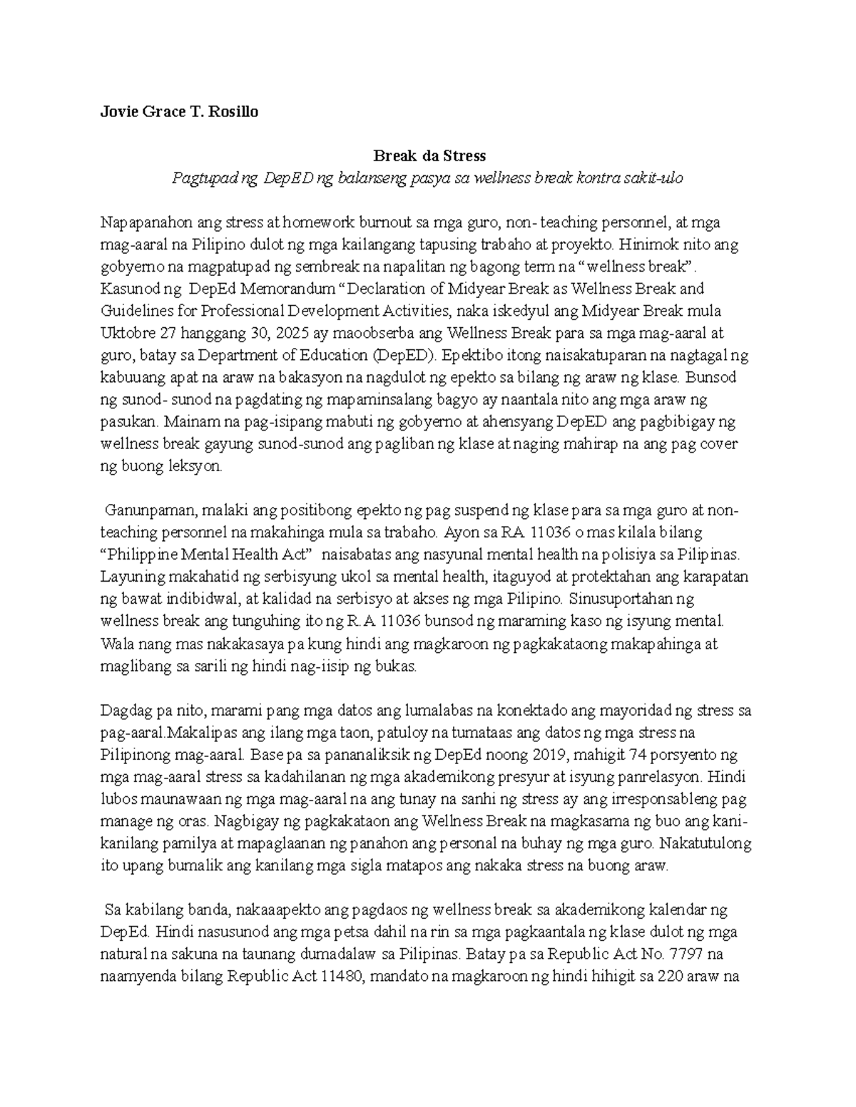 Inbound Pagsulat ng Editoryal -3: Wellness Break at Mental Health sa ...