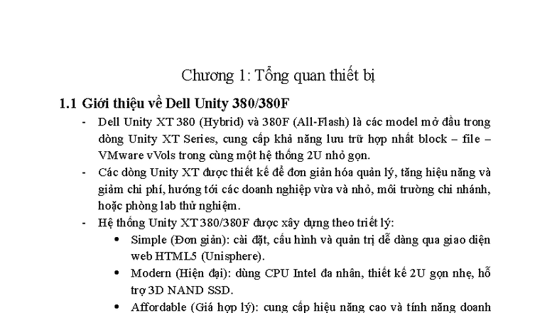 Chương 1: Tổng quan về Dell Unity XT 380 và 380F - Studocu
