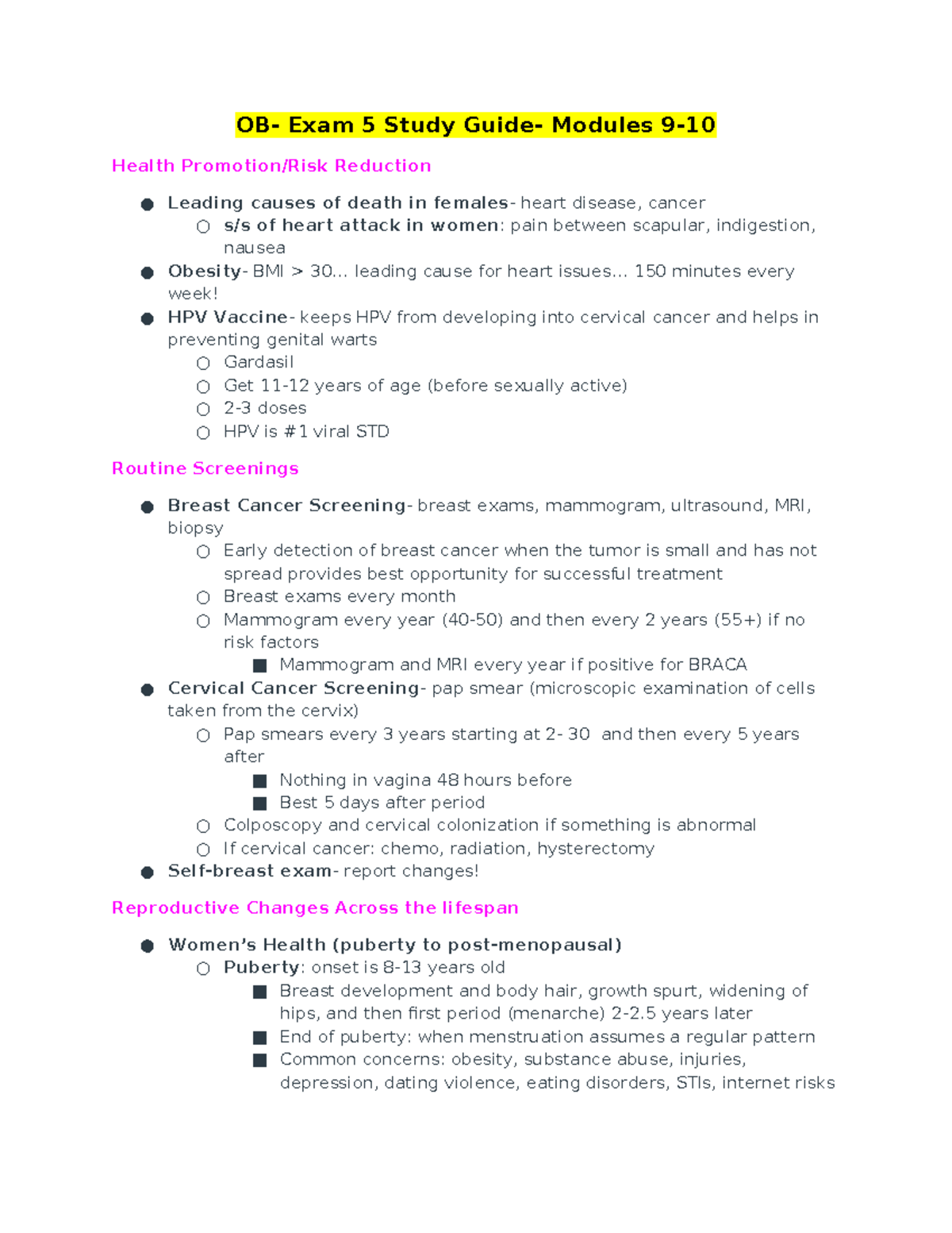 OB- Exam 5 Study Guide: Key Concepts from Modules 9-10 - Studocu