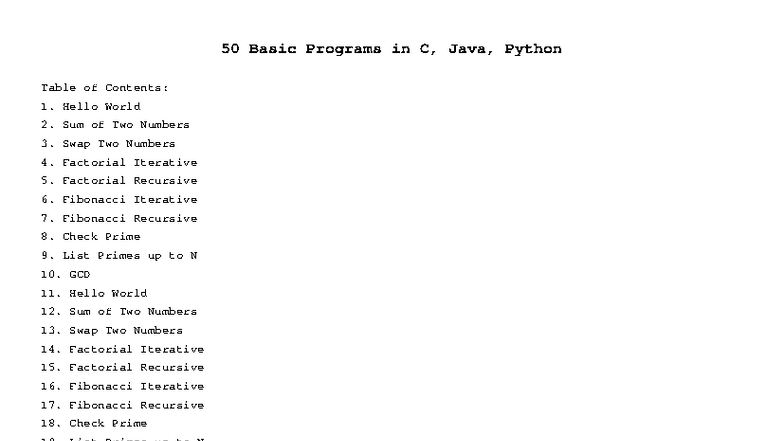 50 Basic Programs in C, Java, Python: A Comprehensive Guide - Studocu