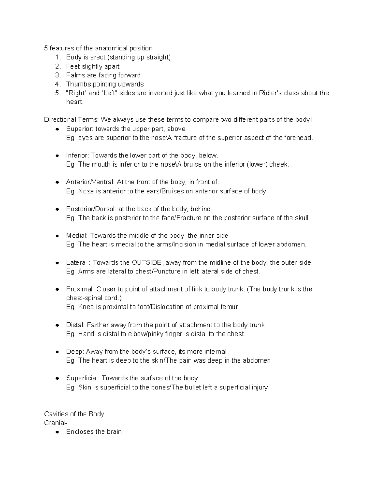 Anatomical Positioning & Directional Terms - Grade 11 Healthcare - Studocu