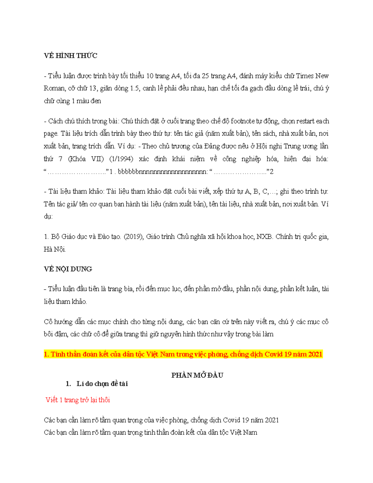 HƯỚNG DẪN TIỂU LUẬN - huong dan lam bai tieu luan mon chu nghĩa xa hoi khoa hoc - VỀ HÌNH THỨC ...