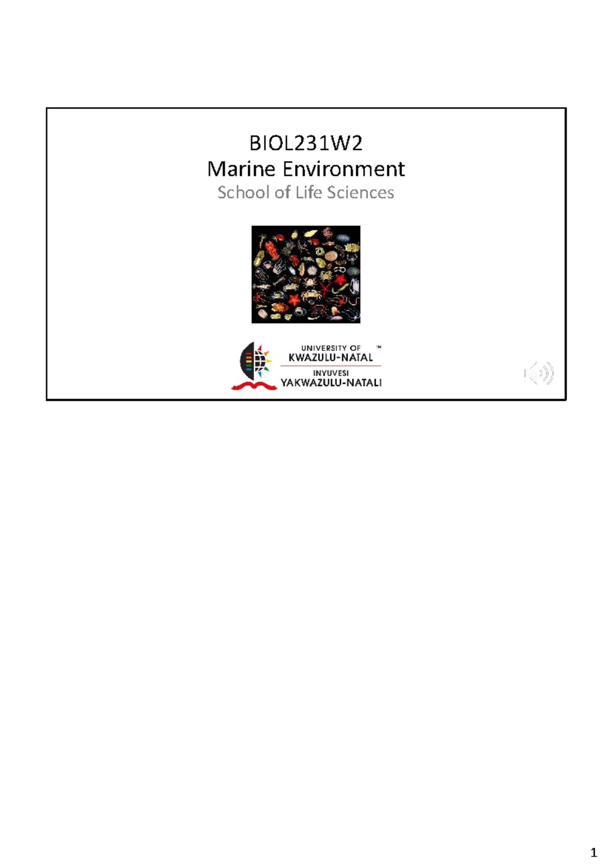 BIOL231W2 Lecture 1: Essentials of Marine Life & Environment - Studocu