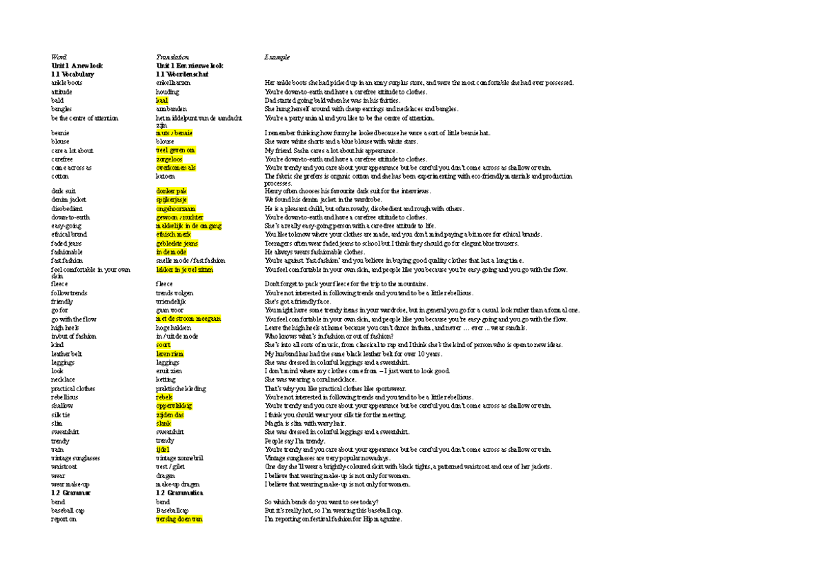 Focus 3 Vocabulary Word List with Translations and Examples - Studeersnel