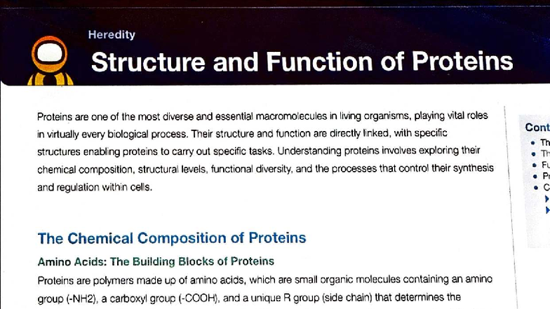 BIO 101: Structure and Function of Proteins in Living Organisms - Studocu
