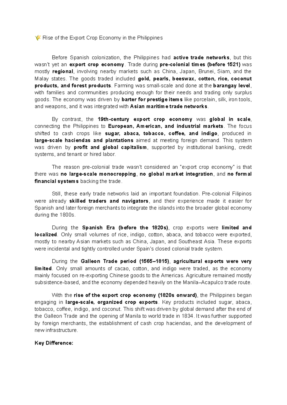 Rise of the Export Crop Economy in the Philippines: A Historical ...