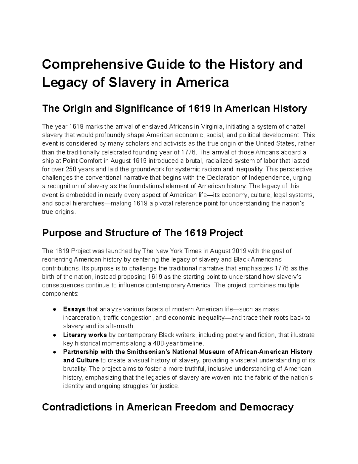 Comprehensive Study Notes on Slavery's Legacy in America (HIST 5800 ...