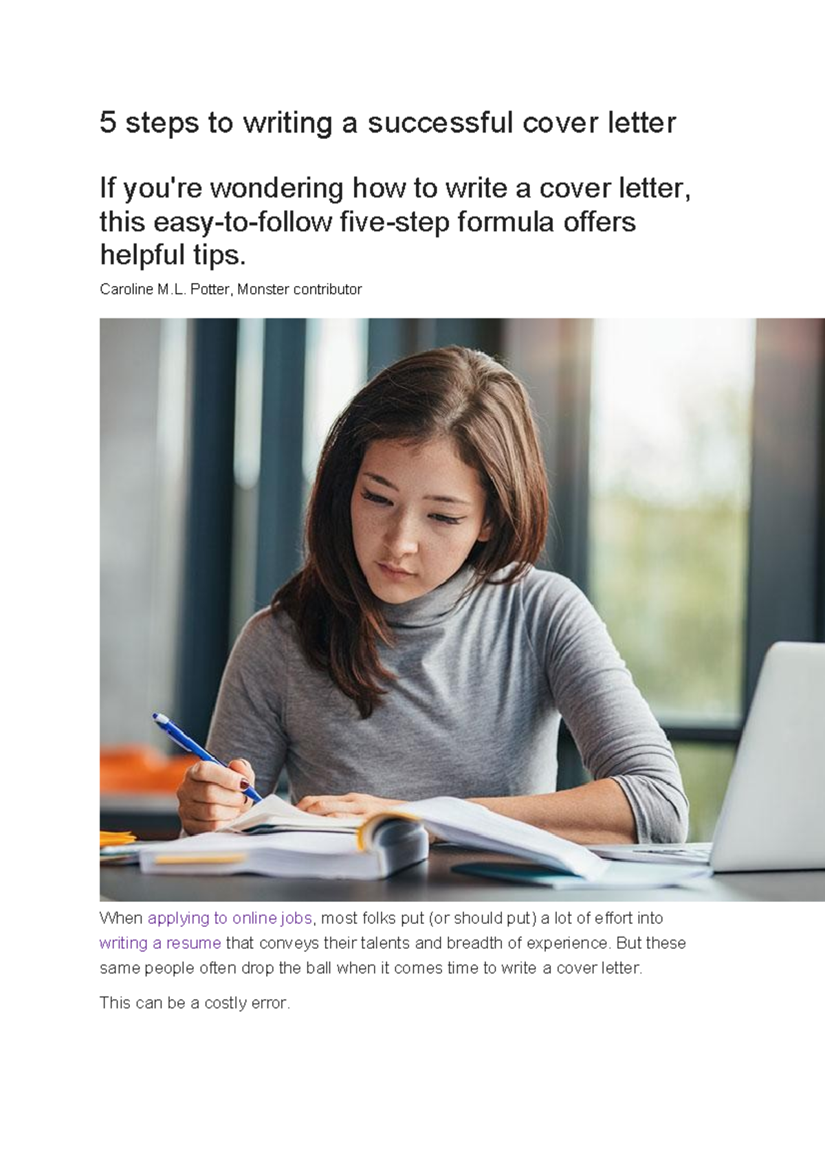 5 Steps for Writing a Winning Cover Letter: A Guide - Studocu