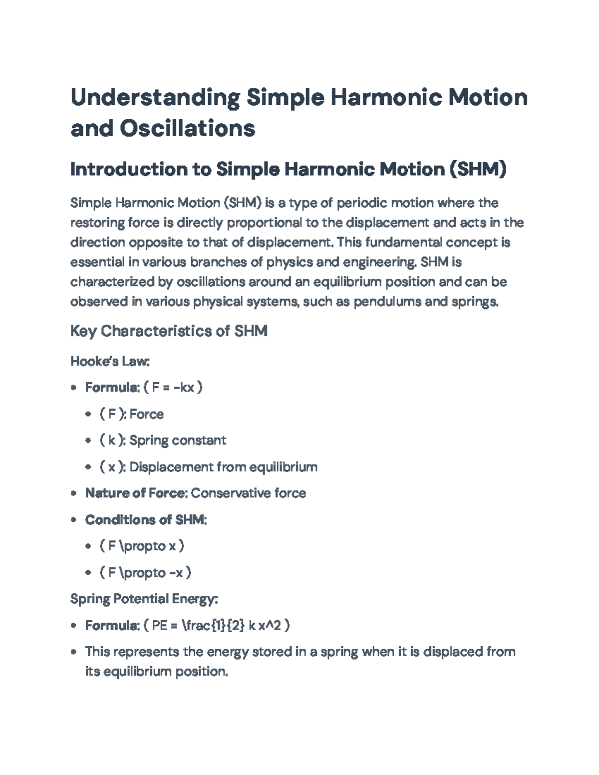 Understanding Simple Harmonic Motion and Oscillations - PHYS 101 Notes ...