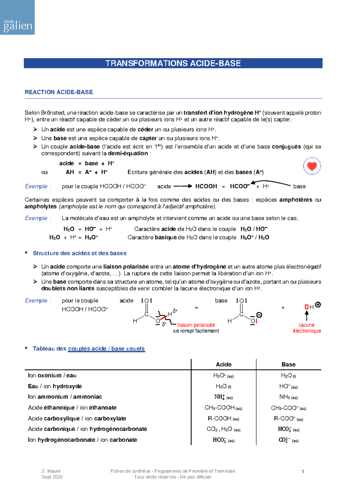 Chimie - Fiche 4 - Transformations acide-base - TRANSFORMATIONS ACIDE ...