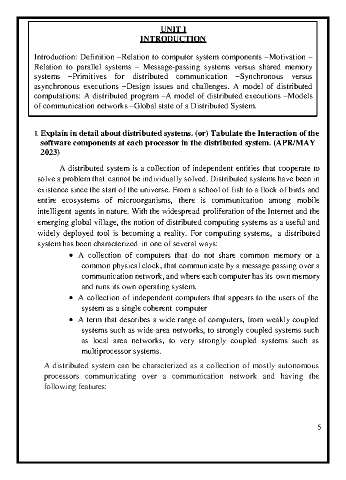 CS3551 Distributed Computing: Unit I Introduction and Key Concepts - Studocu