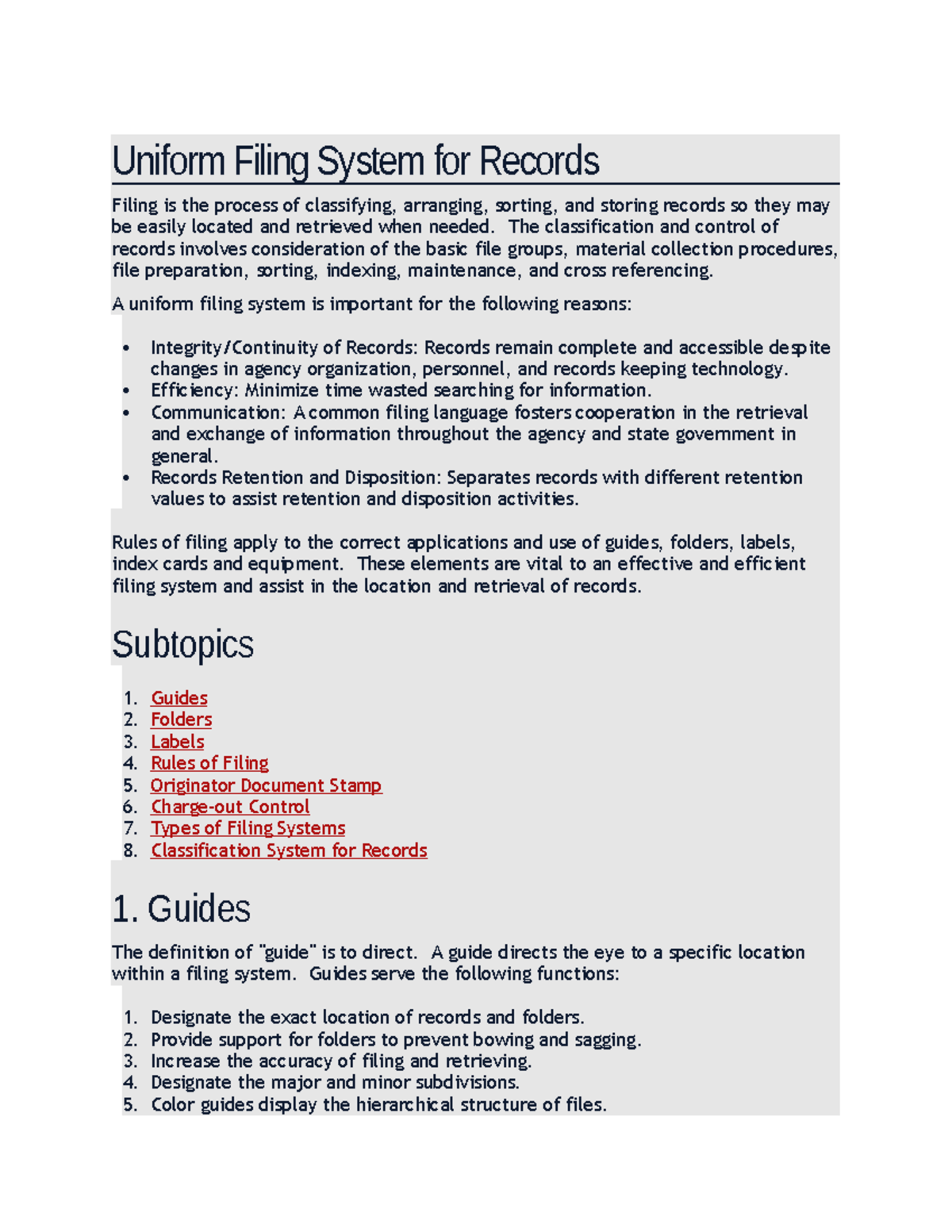 Uniform Filing System for Records Management: Key Principles and ...