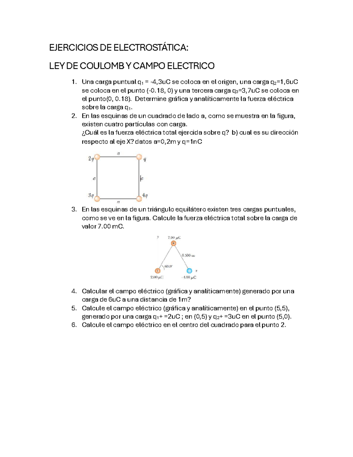 Guía de Ejercicios de Electrostática: Ley de Coulomb y Campo Eléctrico ...