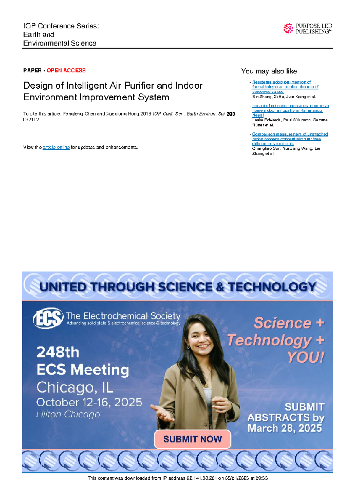 Design of Intelligent Air Purifier System - IOP Conf. Ser. REES2019 ...