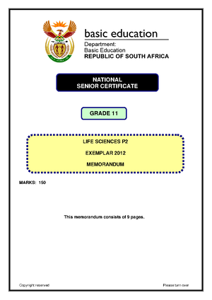 Grade 11 Life Sciences Term 2: Photosynthesis & Respiration Test Memo ...