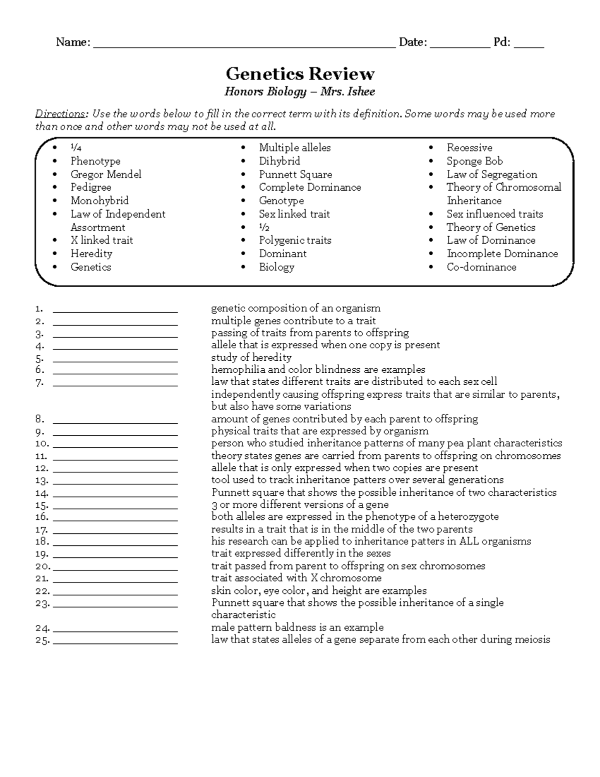 Genetics+Test+Review - Name ...