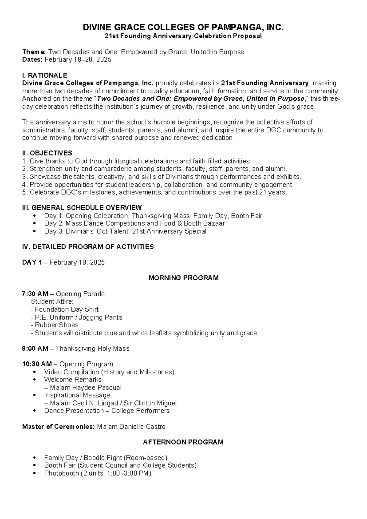 DGC 21st Founding Anniversary Celebration Proposal: Empowered Grace ...