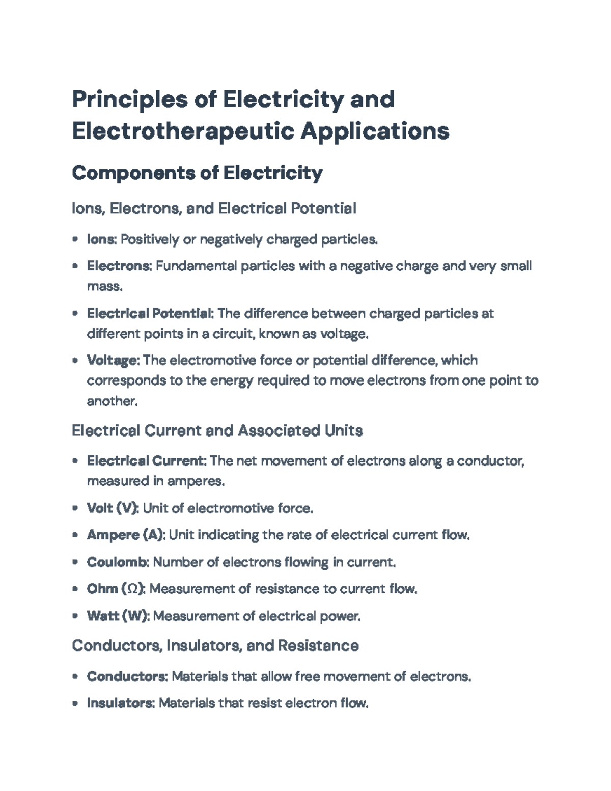 Electrotherapy Basics and Applications: Principles of Electricity ...