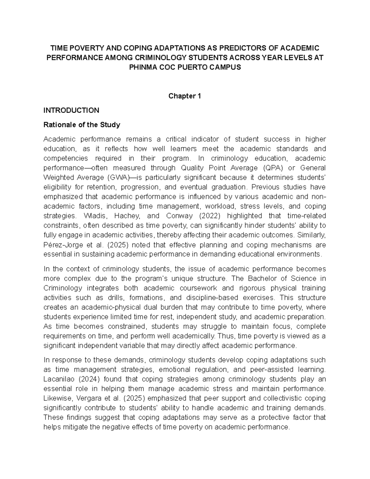 TIME POVERTY AND COPING ADAPTATIONS: ACADEMIC PERFORMANCE IN ...