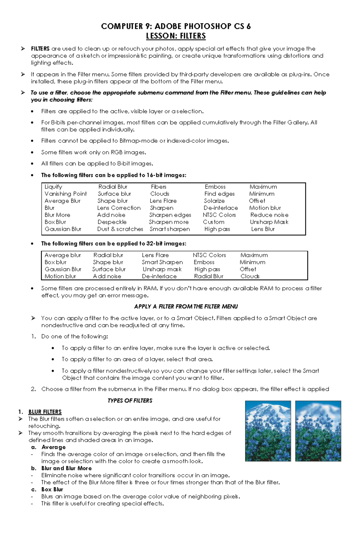 COMPUTER 9: ADOBE PHOTOSHOP CS6 LESSON ON FILTERS AND EFFECTS - Studocu