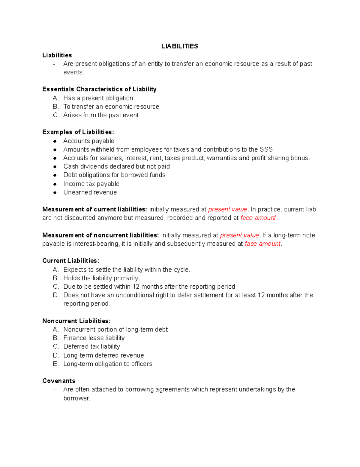 Intermediate Accounting Notes Liabilities Liabilities Liabilities