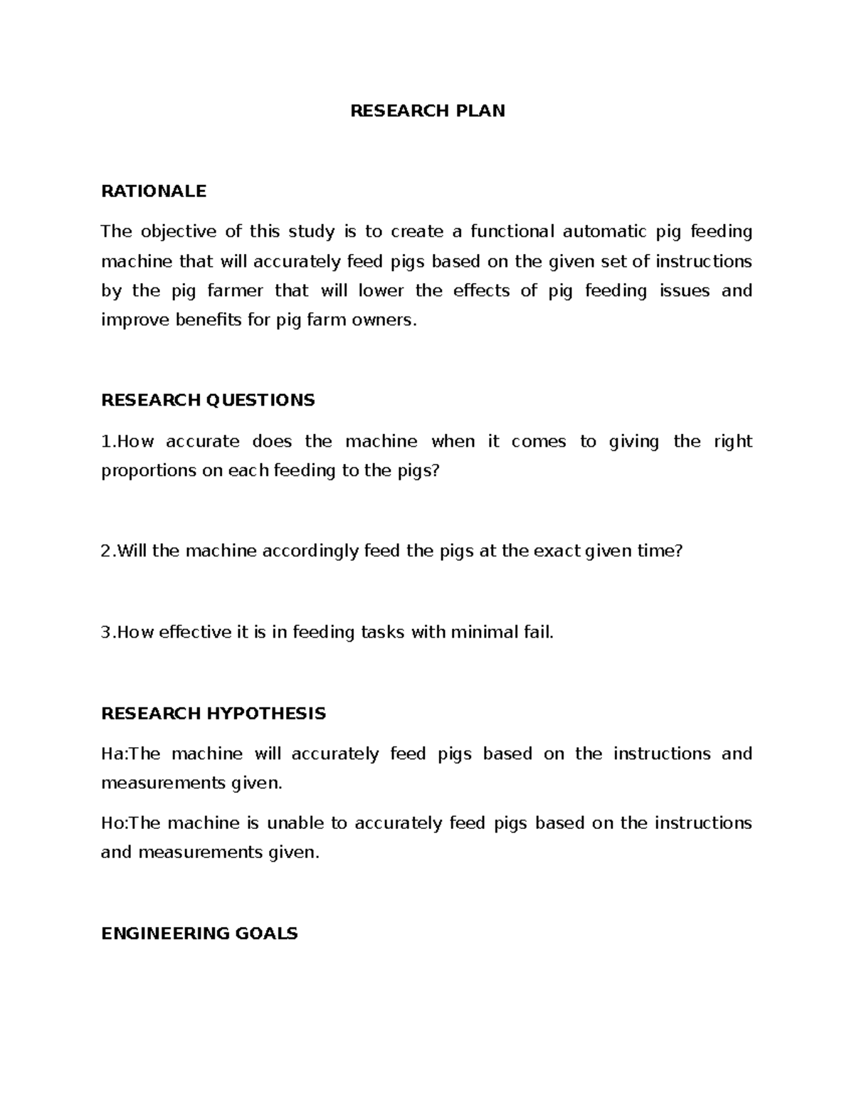 AGRI 101: Research Plan for Automatic Pig Feeding Machine - Studocu