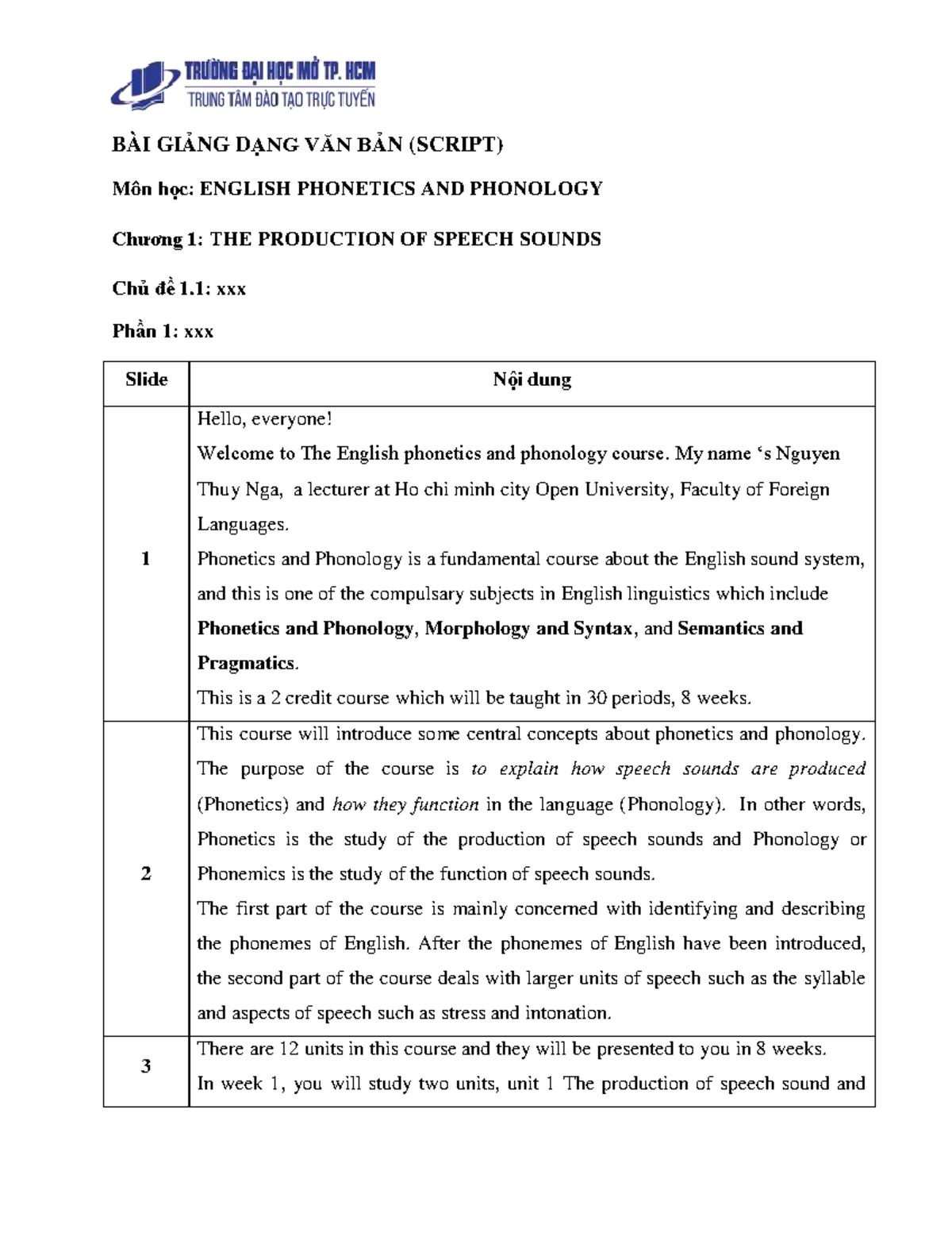 BÀI GIẢNG CHƯƠNG 1: SẢN XUẤT ÂM THOẠI - ENGLISH PHONETICS AND PHONOLOGY ...