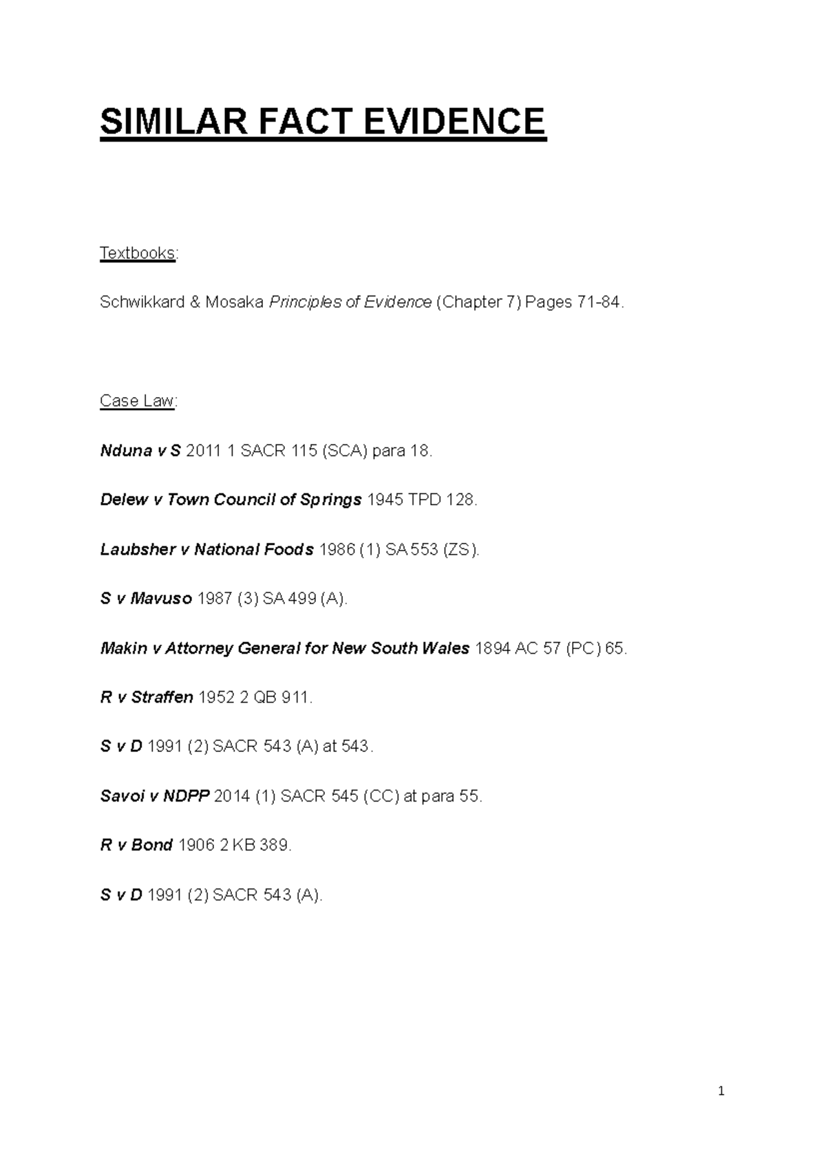 Similar Fact Evidence Explained (Evidence Course Code) - Studocu