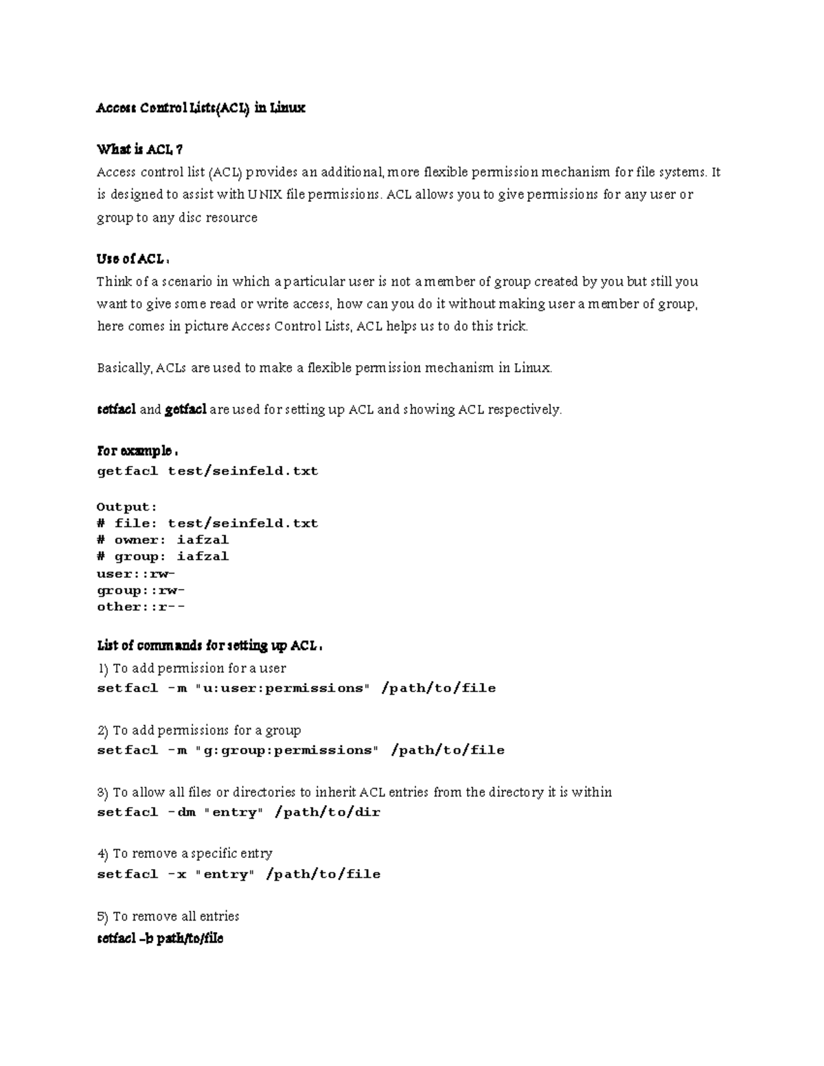 12-Access Control Lists (ACL) in Linux: Overview and Usage - Studocu