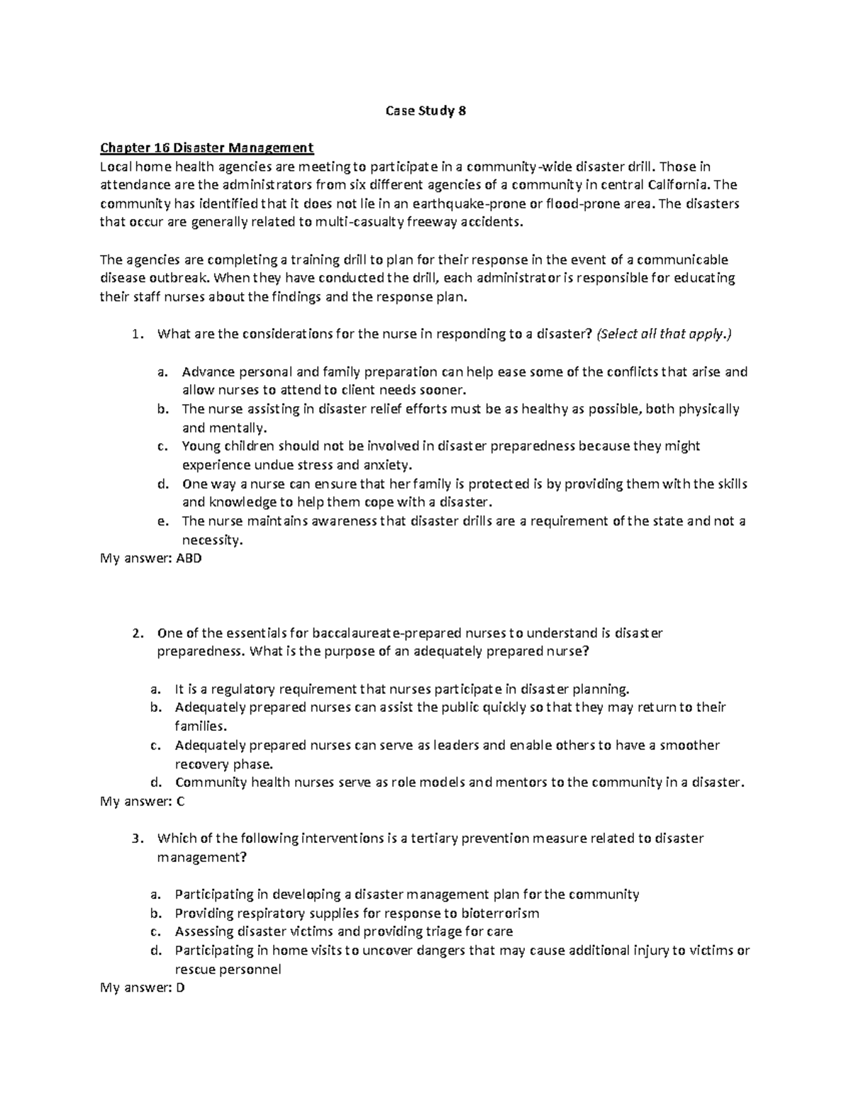Case Study 8 Spring 2023 - Case Study 8 Chapter 16 Disaster Management Local home health ...