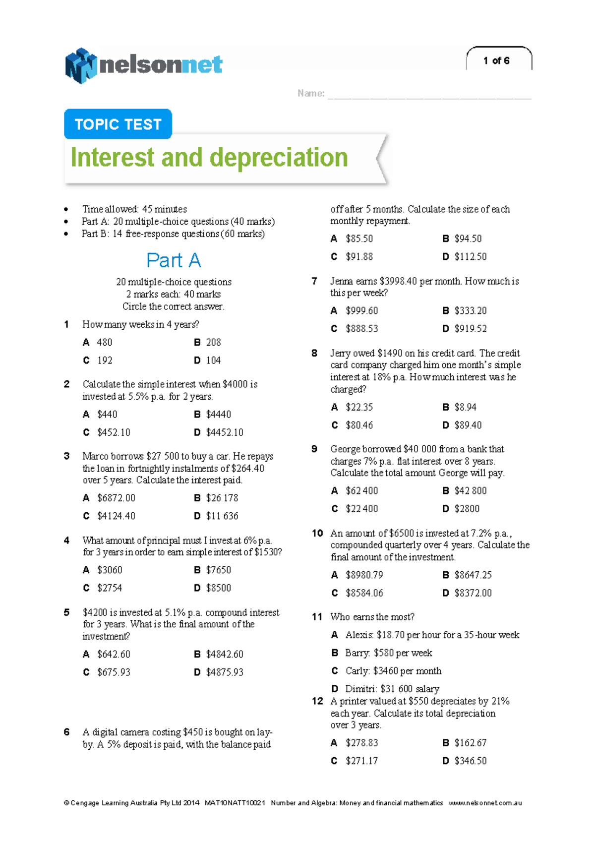 Interest and Depreciation Topic Test - Your Guide to Success - Studocu
