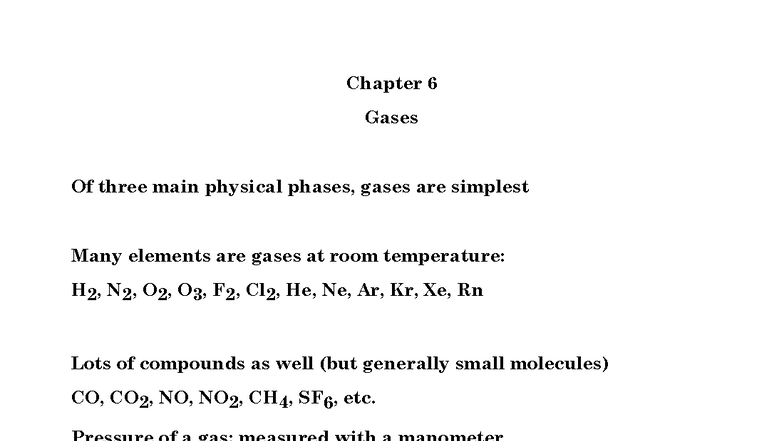 Chapter 6 Gas Laws Summary for [Course Code] - Studocu