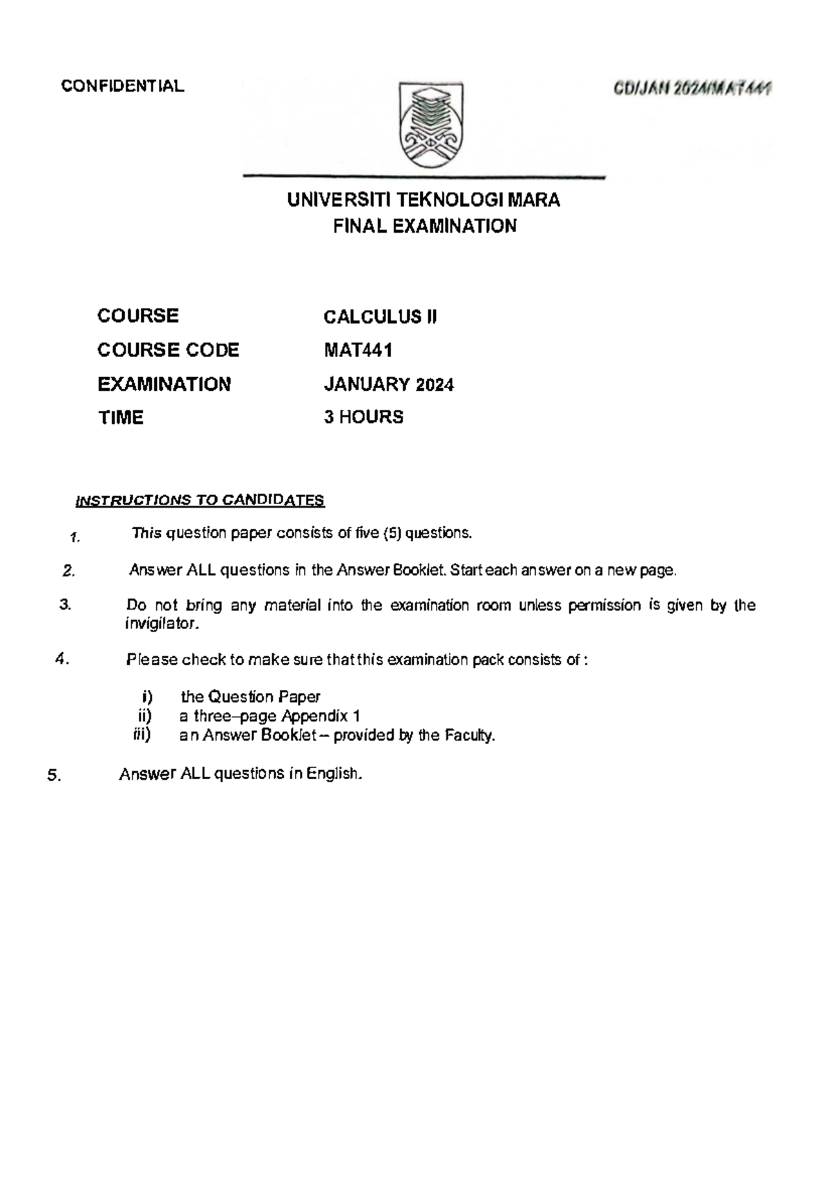 Mat441 final exam past year questions January 2024 - Studocu