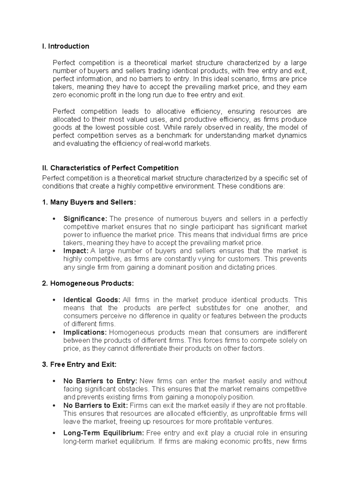 Econ Perfect competition WR - I. Introduction Perfect competition is a ...