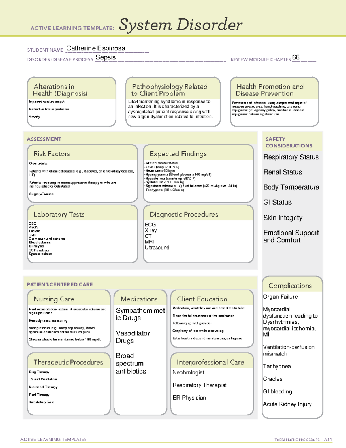 Sepsis System Disorder Overview: Assessment & Management Guide - Studocu