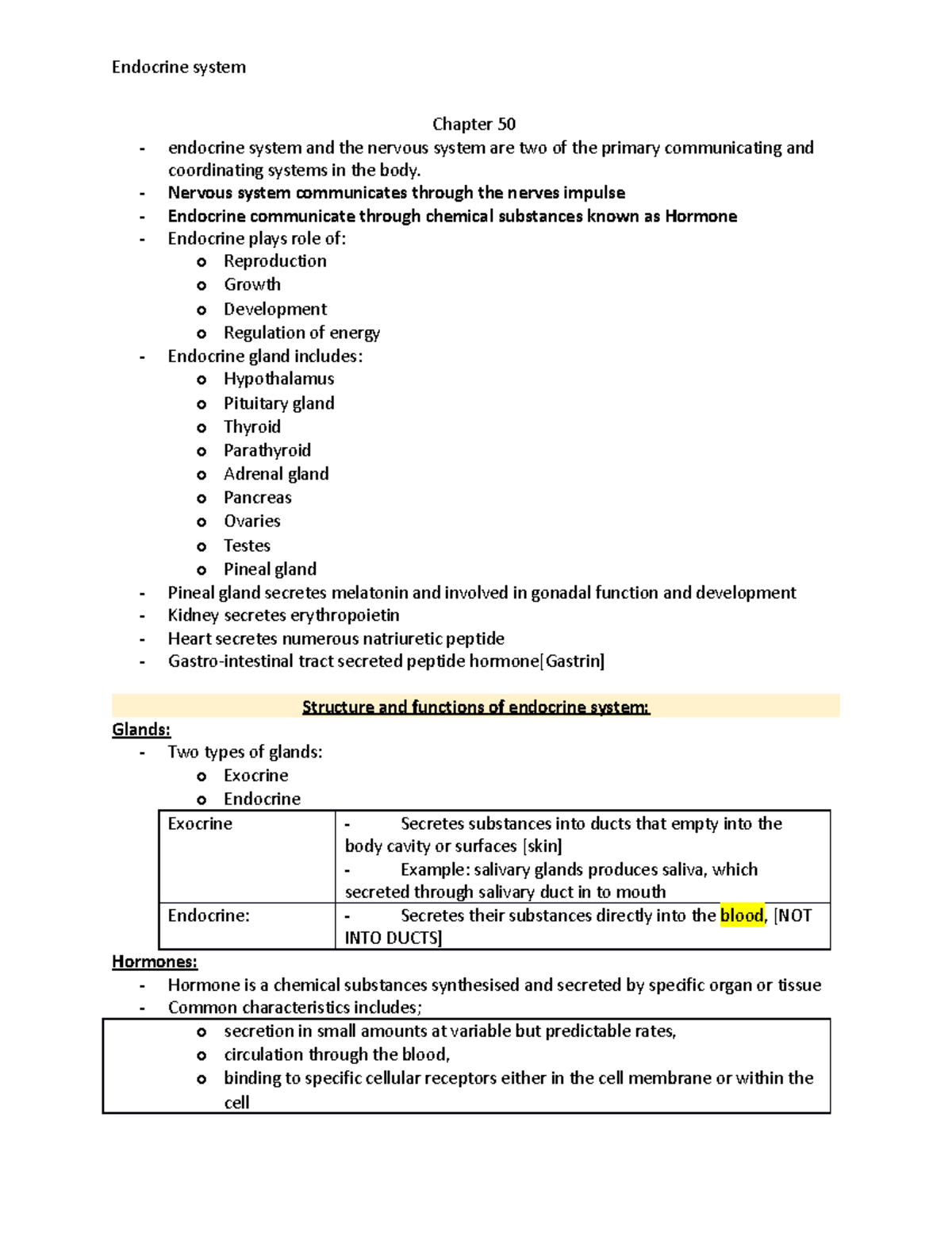 Endocrine System - Chapter 50 Practice Questions and Key Concepts - Studocu